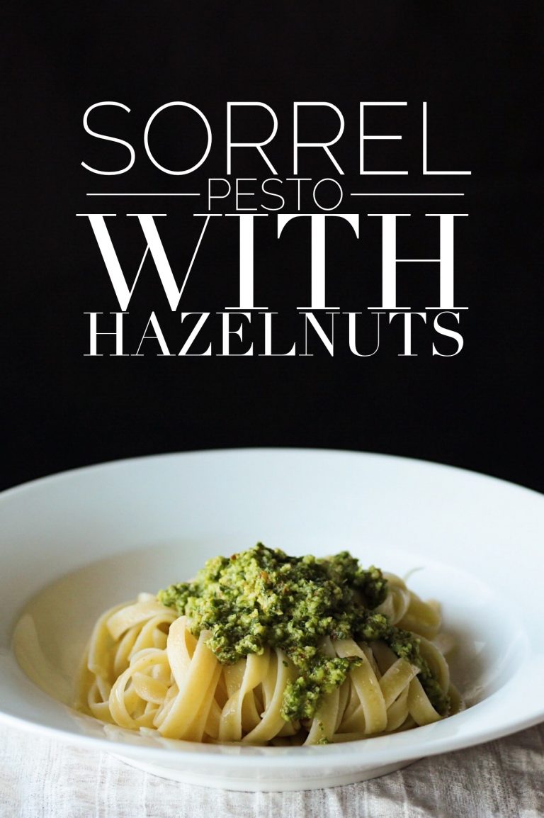 Sorrel pesto with hazelnuts-an easy vegetarian spring meal.