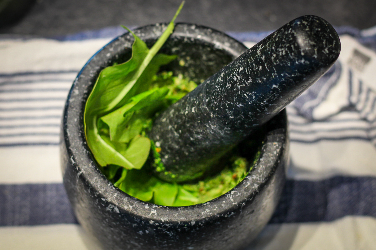 Sorrel pesto with hazelnuts-an easy vegetarian spring meal.