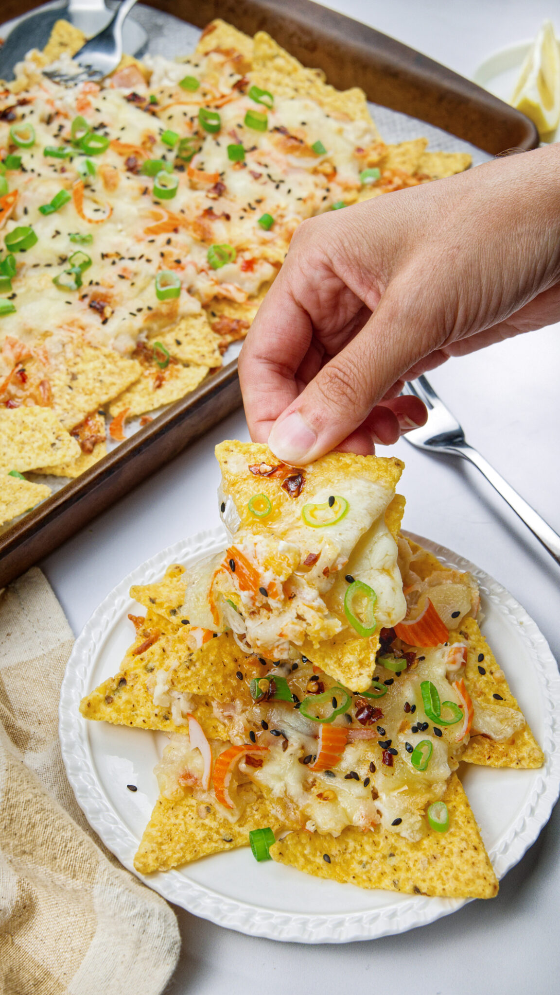Loaded Crab Rangoon Nachos With Tortilla Chips - West Coast Kitchen Garden