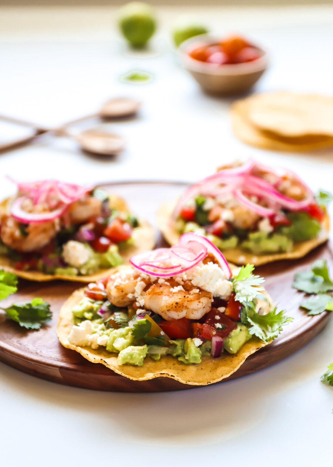 Easy Prawn Tostadas With Guacamole, Salsa And Cheese - West Coast ...